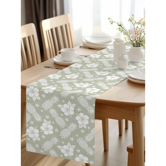 Burlap Table Runner 48 Inches Long, Tropical Flower Pineapple Non-Slip ...
