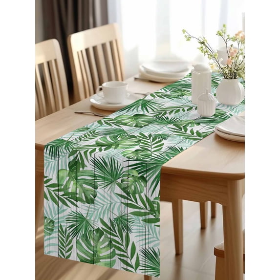 Burlap Table Runner 48 Inches Long, Tropical Plant Farm Wood Grain Non ...