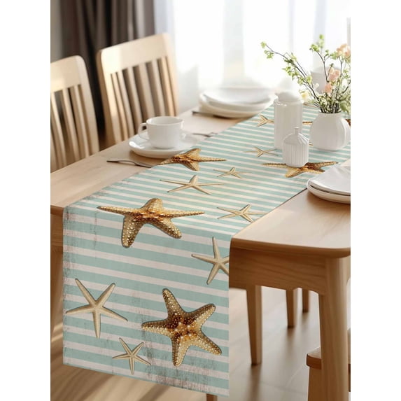 Burlap Table Runner 48 Inches Long, Vintage Coastal Yellow Starfish Non ...