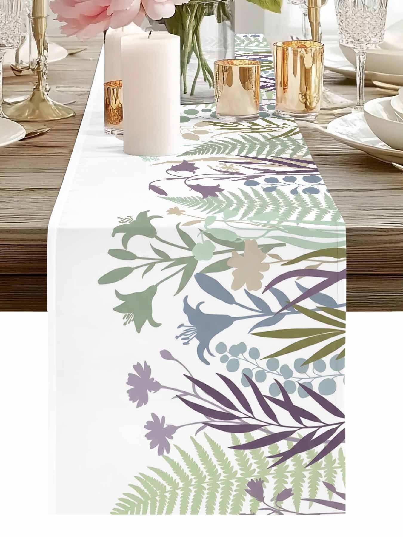 Burlap Table Runner 48 Inches Long, Vintage Farm Flower Green Leaves ...