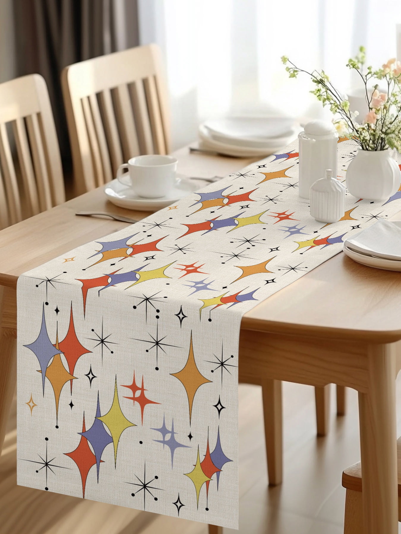 Burlap Table Runner 48 Inches Long, Vintage Geometric Diamond Non-Slip ...