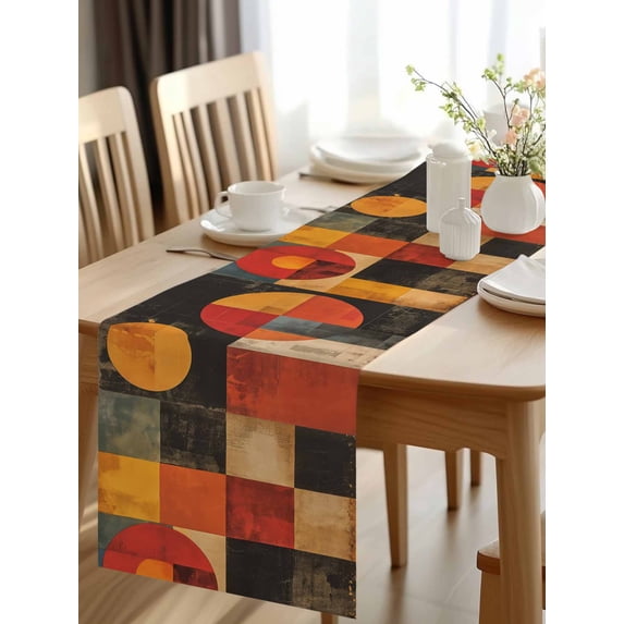 Burlap Table Runner 48 Inches Long, Vintage Geometric Oil Painting Non ...
