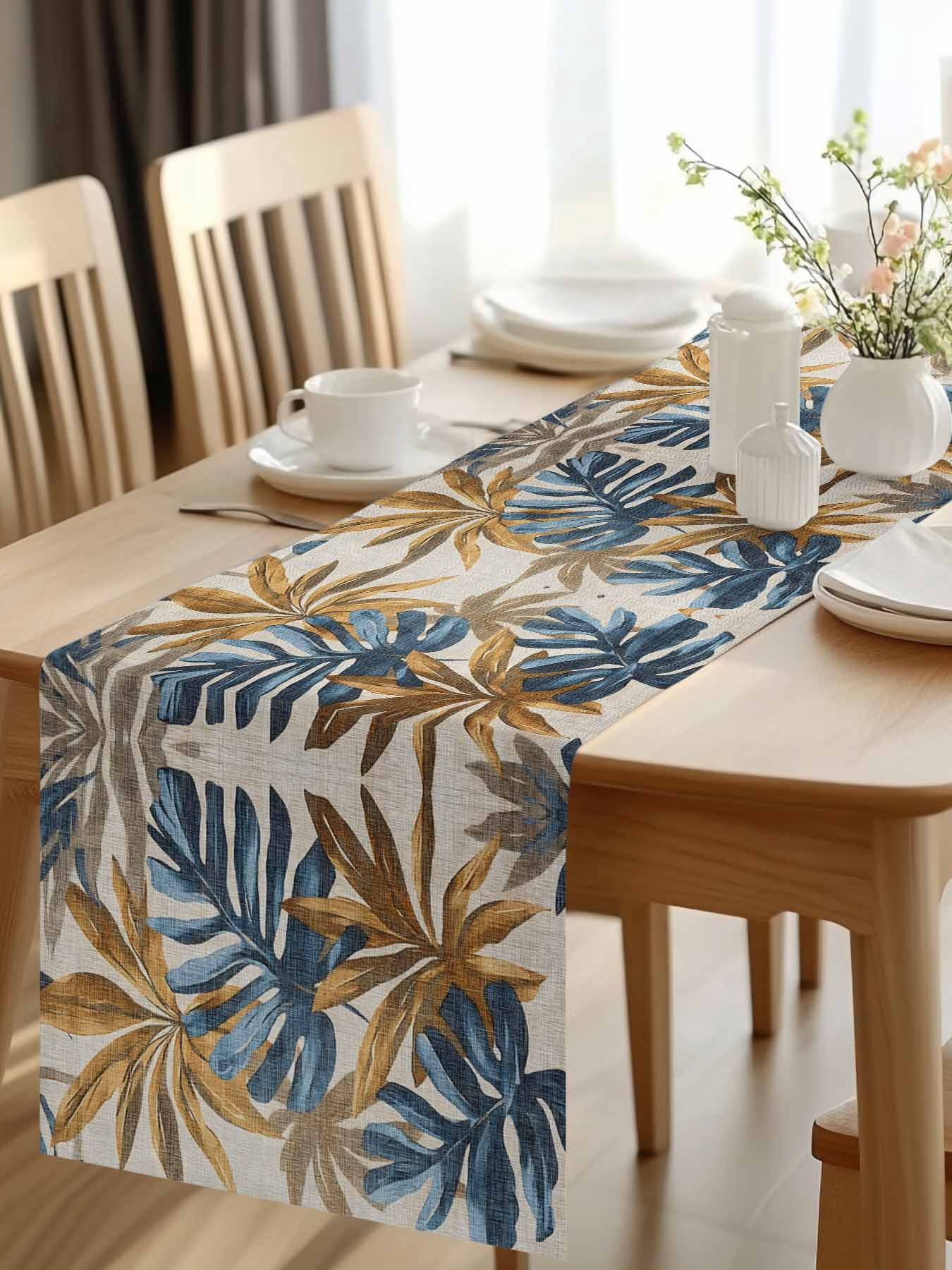 Burlap Table Runner 48 Inches Long, Vintage Monstera Palm Leaves Non ...