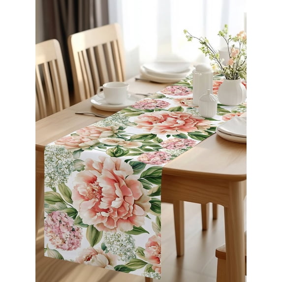 Burlap Table Runner 48 Inches Long, Vintage Watercolor Wild Flower Non ...