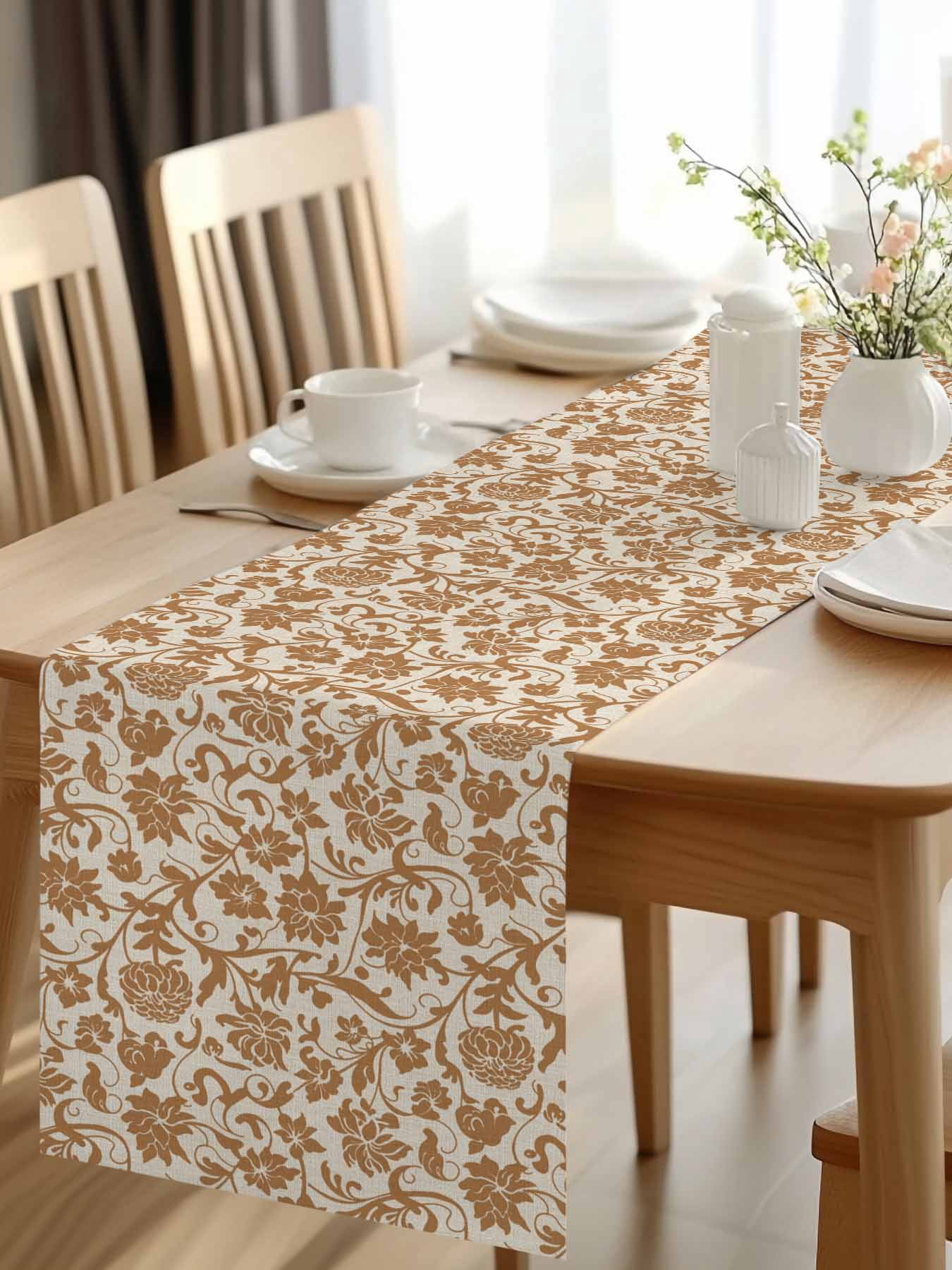 Burlap Table Runner 48 Inches Long, Vintage Wildflower Orange Floral ...