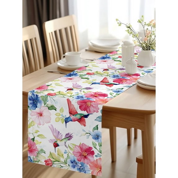 Burlap Table Runner 48 Inches Long, Watercolor Blossom Flower Bird Non ...