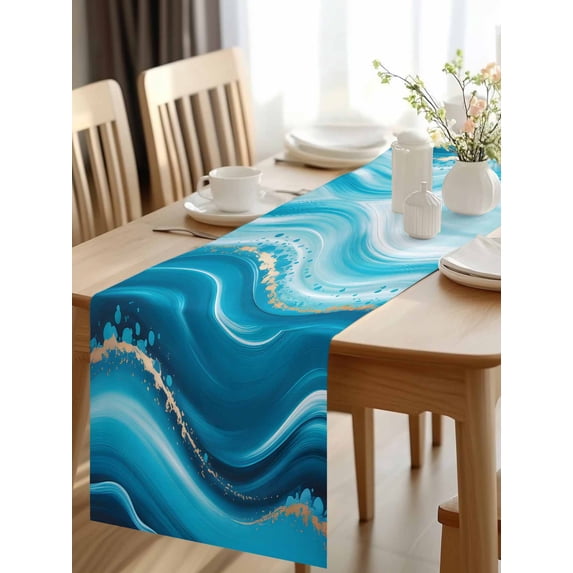 Burlap Table Runner 48 Inches Long, Watercolor Blue Water Ripple Non ...