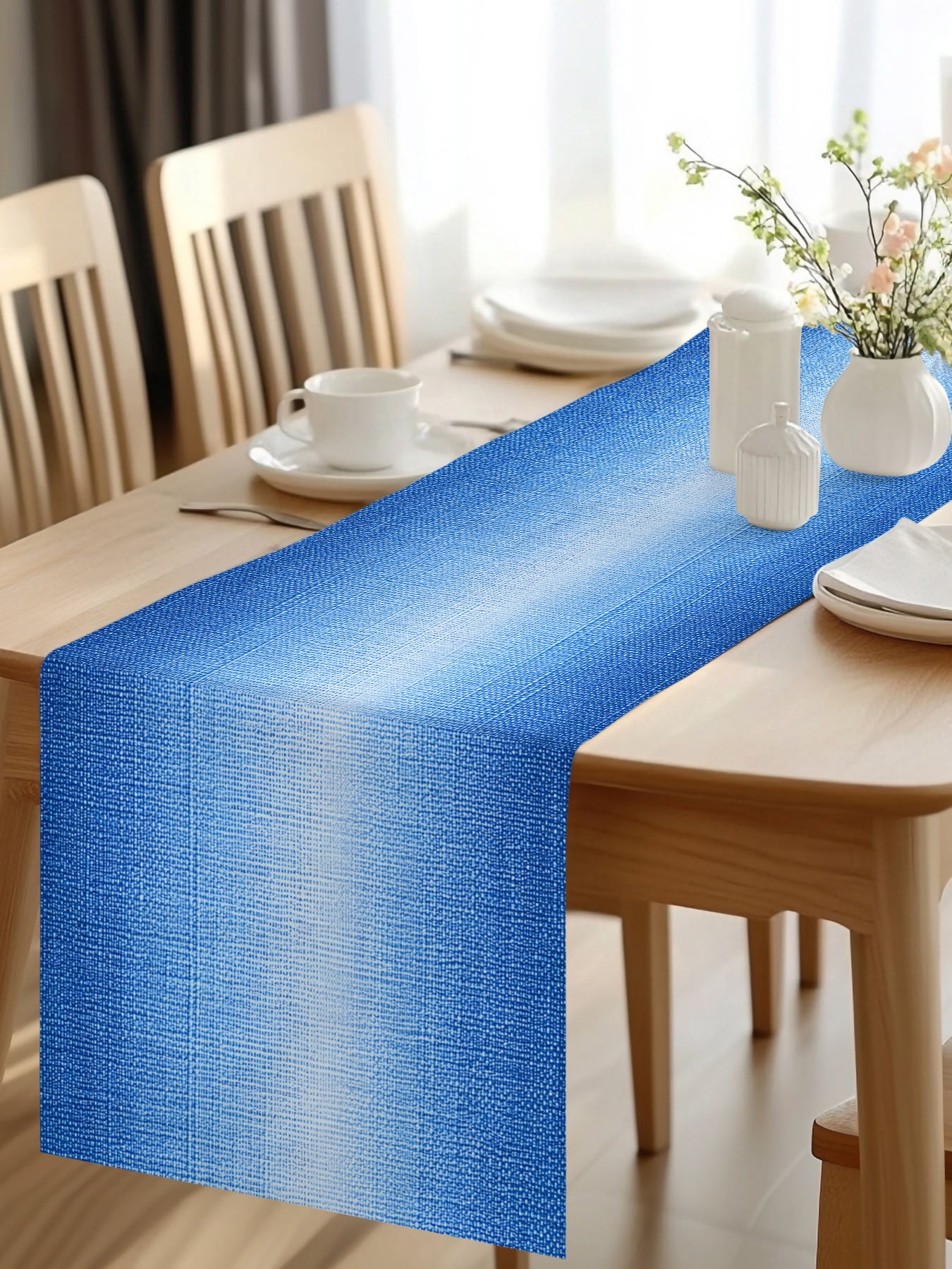 Burlap Table Runner 48 Inches Long, Watercolor Navy Blue Gradient Non ...