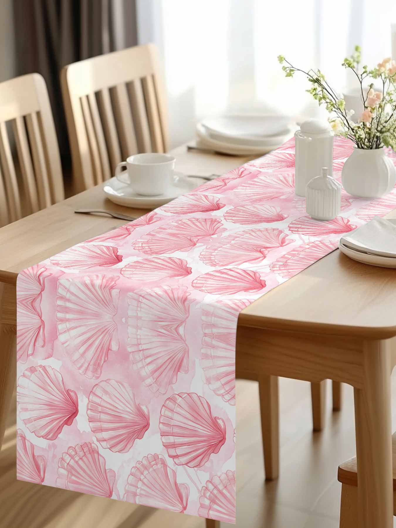 Burlap Table Runner 48 Inches Long, Watercolor Pink Ocean Shell Non ...