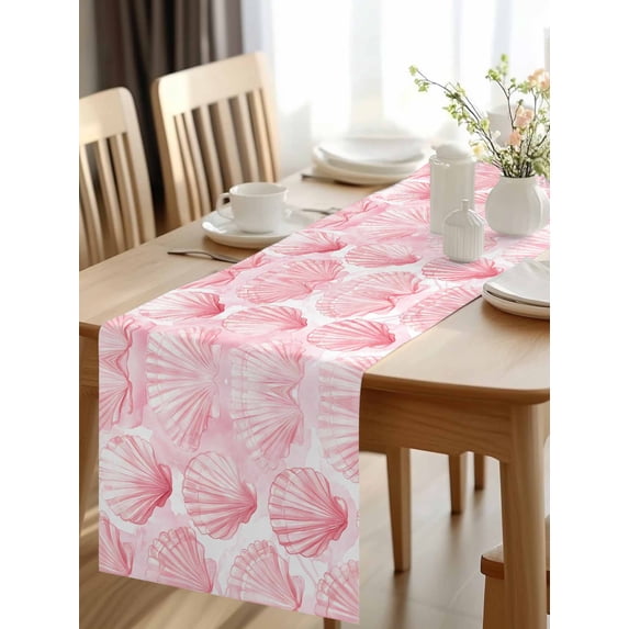 Burlap Table Runner 48 Inches Long, Watercolor Pink Ocean Shell Non ...