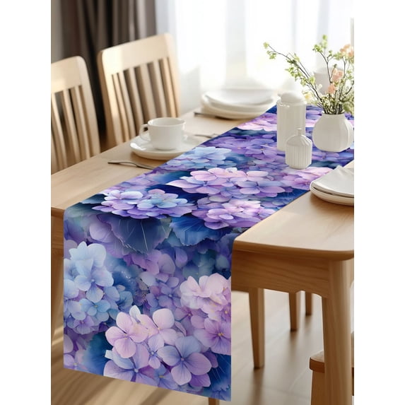 Burlap Table Runner 48 Inches Long, Watercolor Purple Embroidery Balls ...