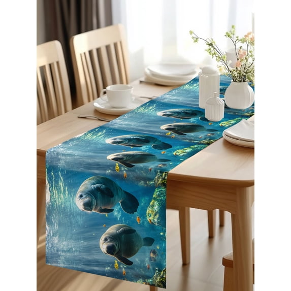 Burlap Table Runner 48 Inches Long, Watercolor Sea Lion Non-Slip ...
