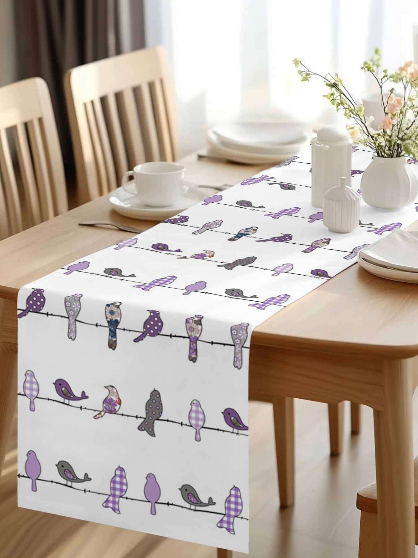Burlap Table Runner 48 Inches Long, Watercolor Seamless Birds on Lines ...
