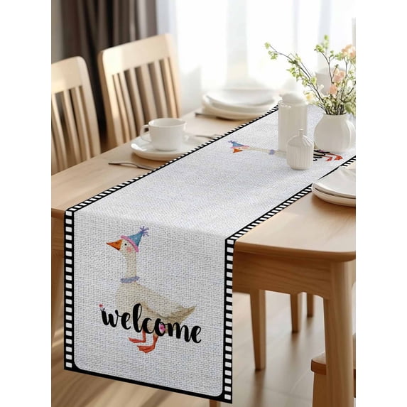 Burlap Table Runner 48 Inches Long, Welcome Words Animals Gooses Non ...