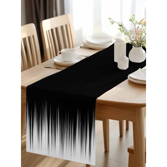 Burlap Table Runner 48 Inches Long, White Black Striped Line Non-Slip ...