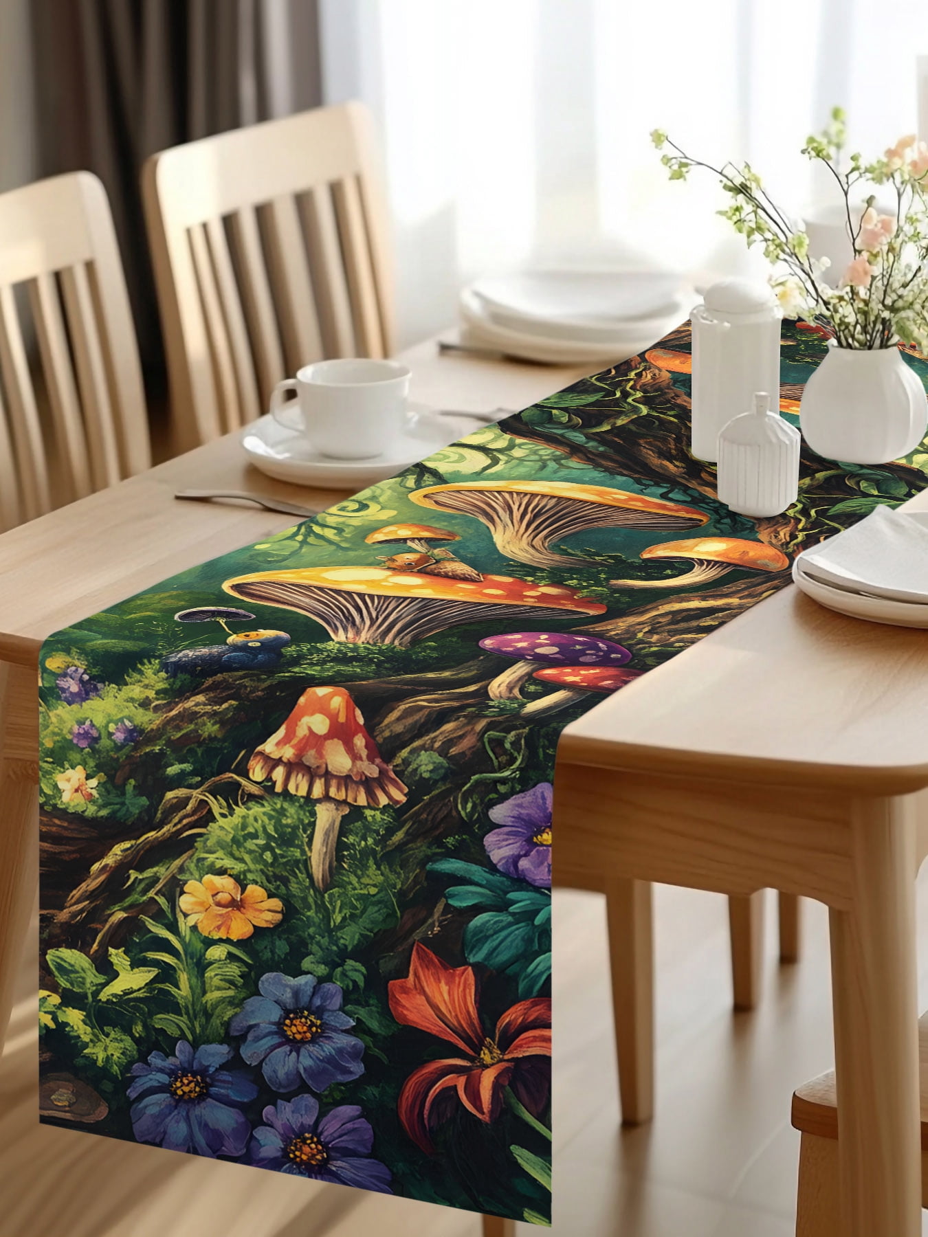 Burlap Table Runner 48 Inches Long, Wild Natural Forest Mushroom Non ...