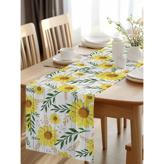 Burlap Table Runner 48 Inches Long, Yellow Daisy Country Leaves Non ...