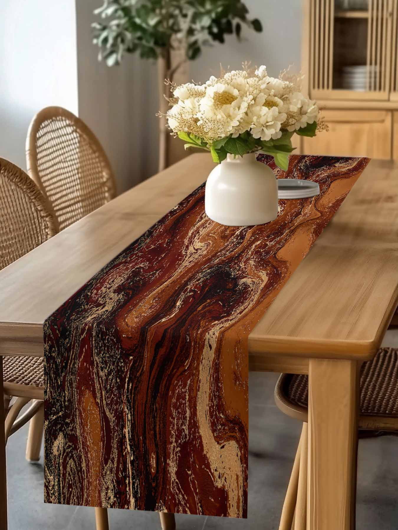 Burlap Table Runner 60 Inches Long, Abstract Brown Red Marble Texture ...