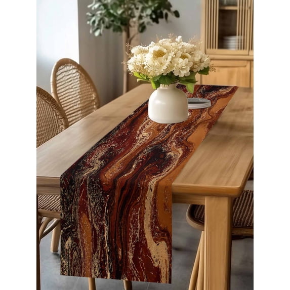 Burlap Table Runner 60 Inches Long, Abstract Brown Red Marble Texture ...