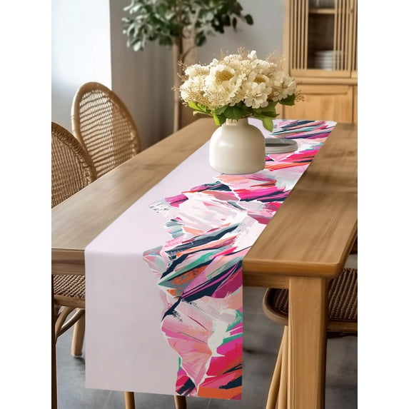Burlap Table Runner 60 Inches Long, Abstract Colorful Hill Mountain Non ...