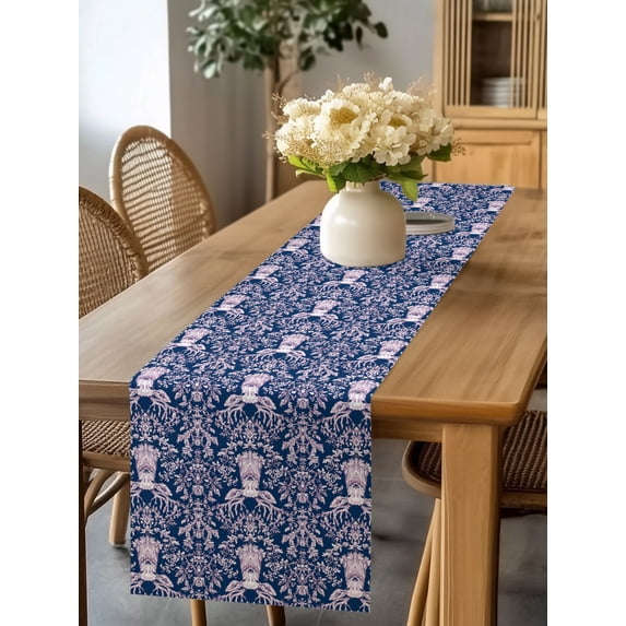 Burlap Table Runner 60 Inches Long, Abstract Elk Head Flower Leaves Non ...