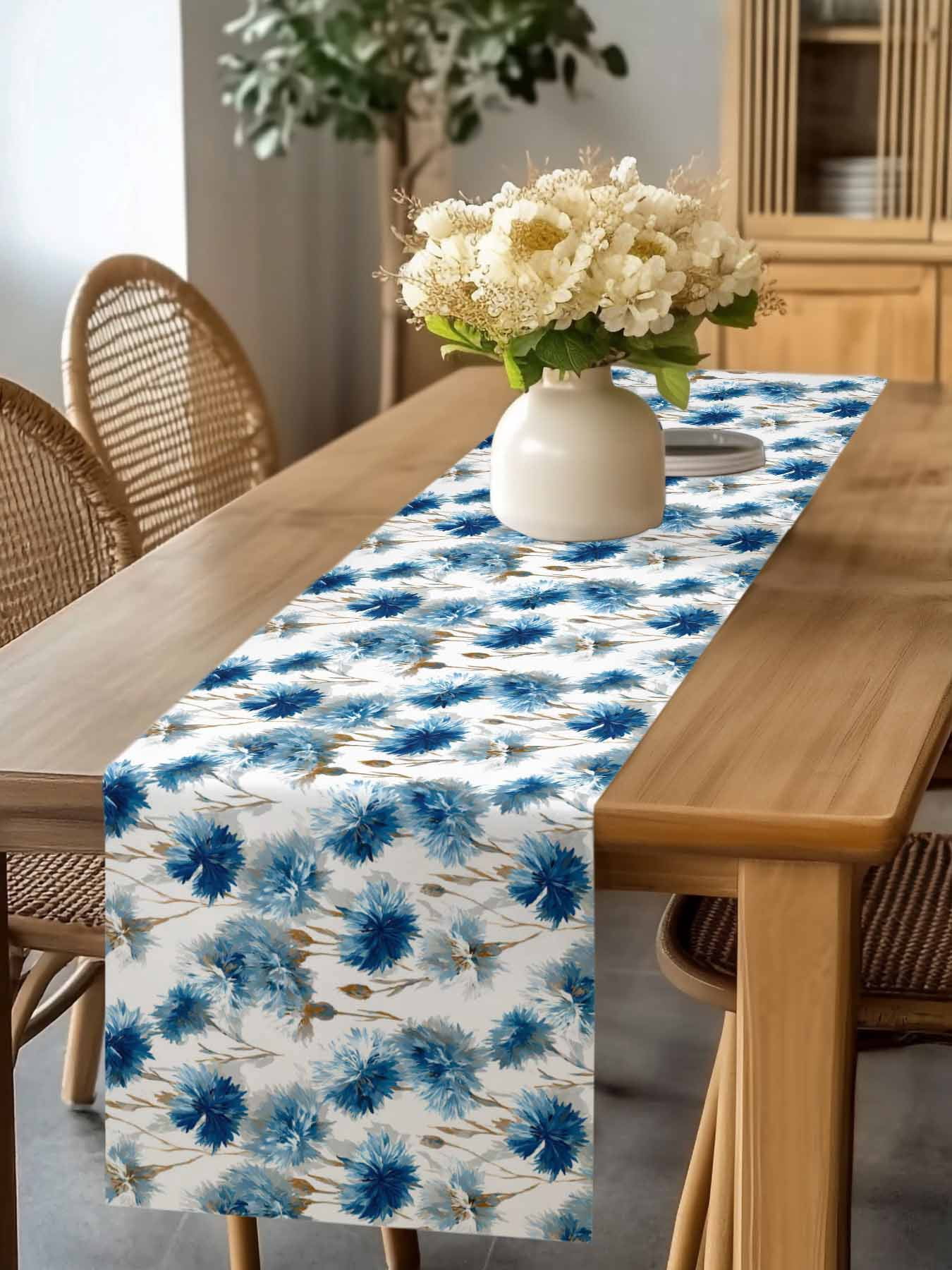 Burlap Table Runner 60 Inches Long, Abstract Farm Chamomile Flowers Non ...