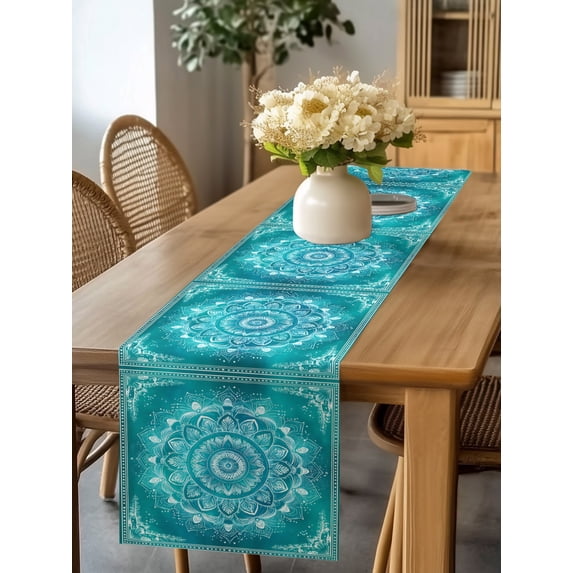 Burlap Table Runner 60 Inches Long, Abstract Floral Ethnic Tribal Style ...