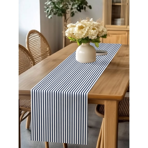 Burlap Table Runner 60 Inches Long, Abstract Navy Blue Stripe Non-Slip ...