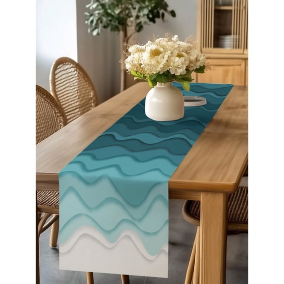 Burlap Table Runner 60 Inches Long, Abstract Ocean Sea Wave Water ...