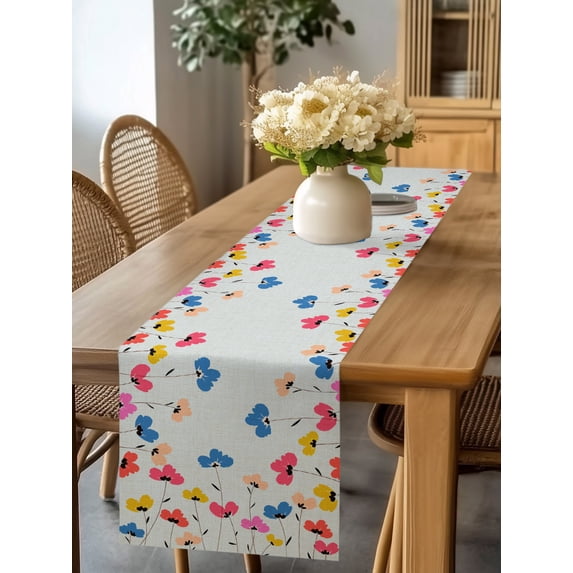Burlap Table Runner 60 Inches Long, Abstract Spring Flowers Leaves Non ...