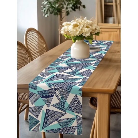 Burlap Table Runner 60 Inches Long, Abstract Tribal Triangle Pattern ...