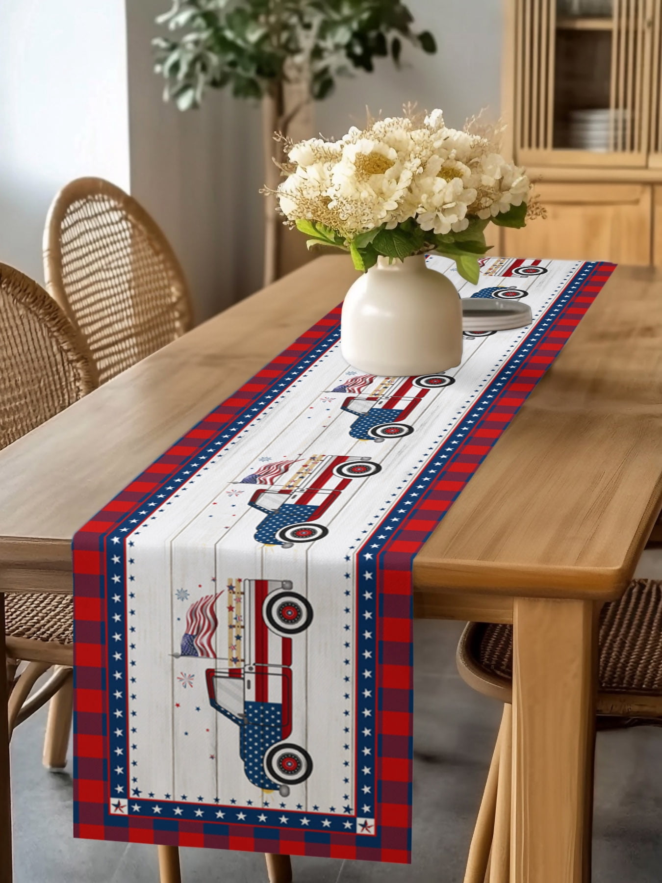 Burlap Table Runner 60 Inches Long, American Patriotic Flag Truck on ...