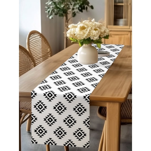 Burlap Table Runner 60 Inches Long, Aztec Tribal Pattern Non-Slip ...