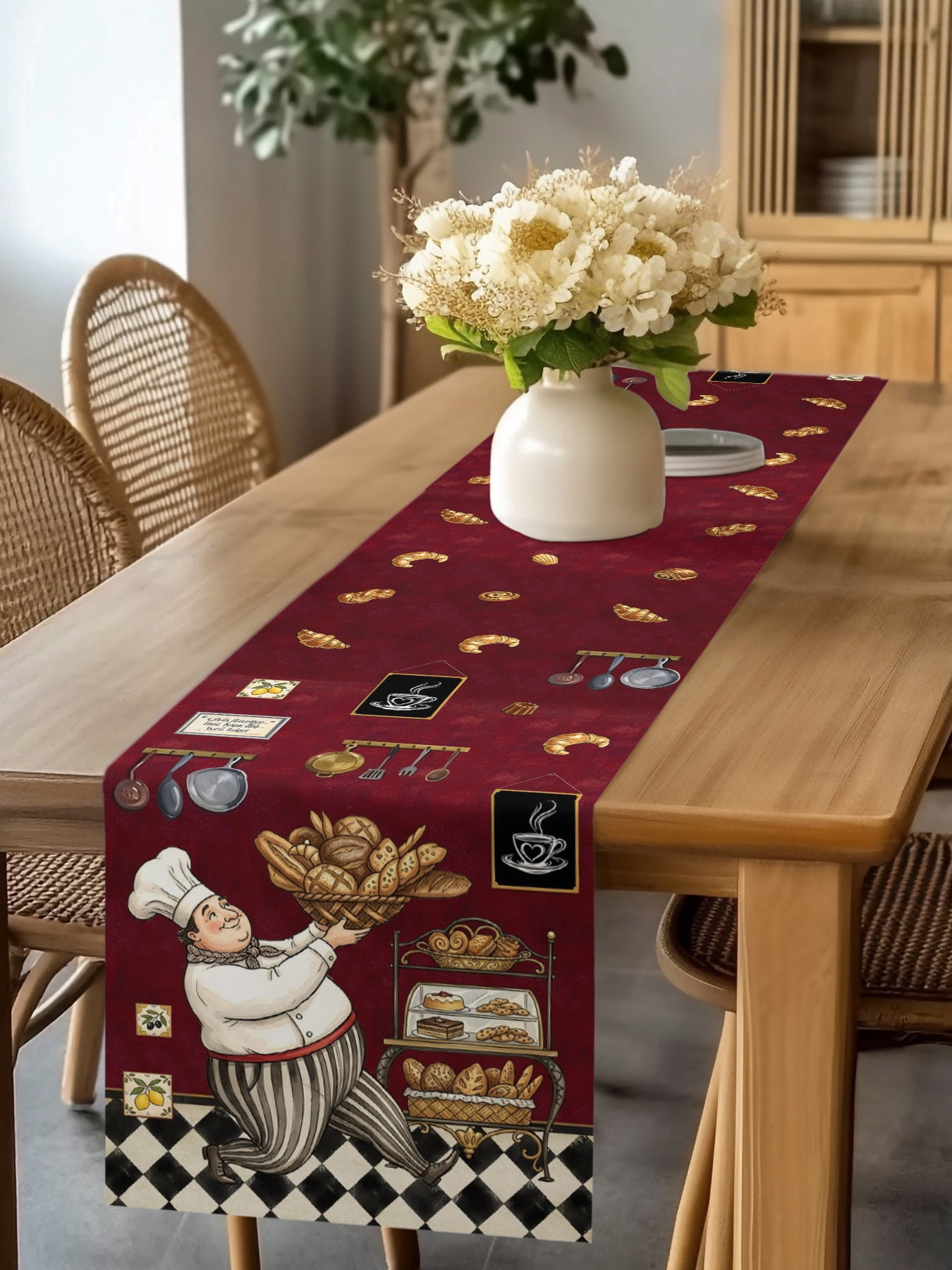 Burlap Table Runner 60 Inches Long, Baking Chef Kitchen Art Non-Slip ...