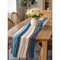 Burlap Table Runner 60 Inches Long, Beige Blue Brown Water Wave Non ...