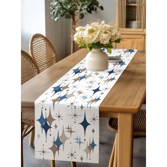 Burlap Table Runner 60 Inches Long, Blue Brown Geometric Bohemian Non ...