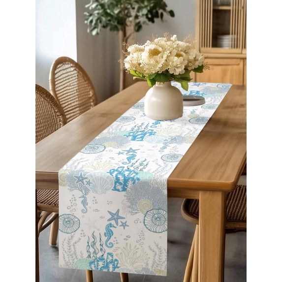 Burlap Table Runner 60 Inches Long, Blue Ocean Coral Shell Starfish Non ...