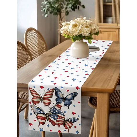 Burlap Table Runner 60 Inches Long, Blue Red Stars Butterfly Non-Slip ...
