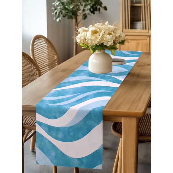 Burlap Table Runner 60 Inches Long, Blue Stripes Abstract Geometric Non ...