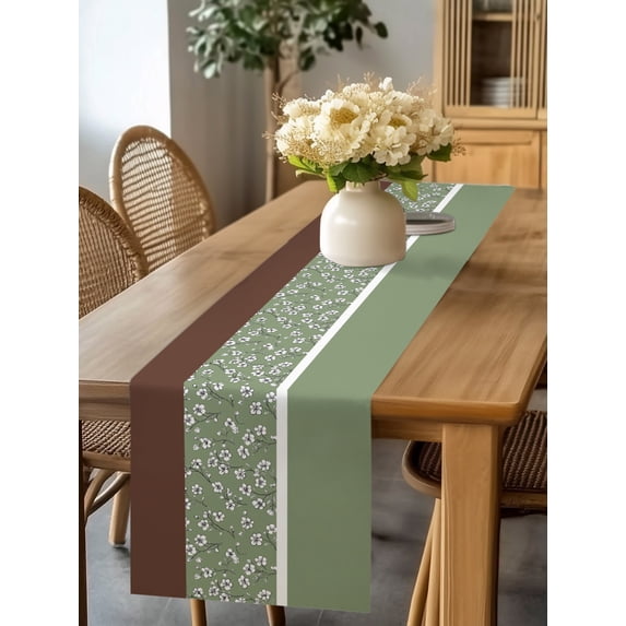 Burlap Table Runner 60 Inches Long, Brown Green Color Splicing Floral ...