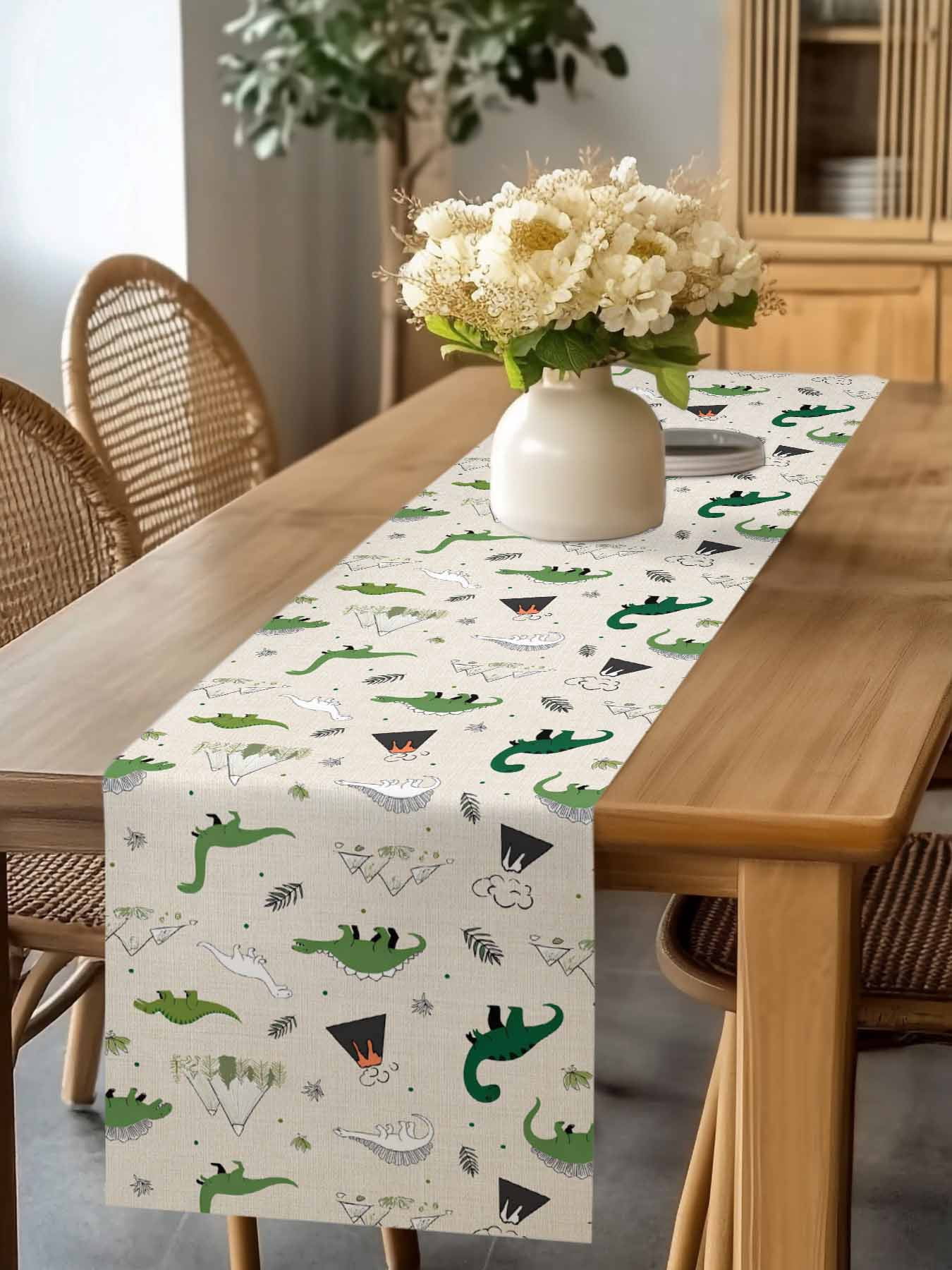 Burlap Table Runner 60 Inches Long, Cartoon Dinosaurs Mountain Non-Slip ...