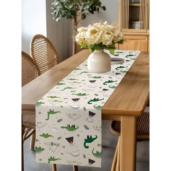 Burlap Table Runner 60 Inches Long, Cartoon Dinosaurs Mountain Non-Slip ...
