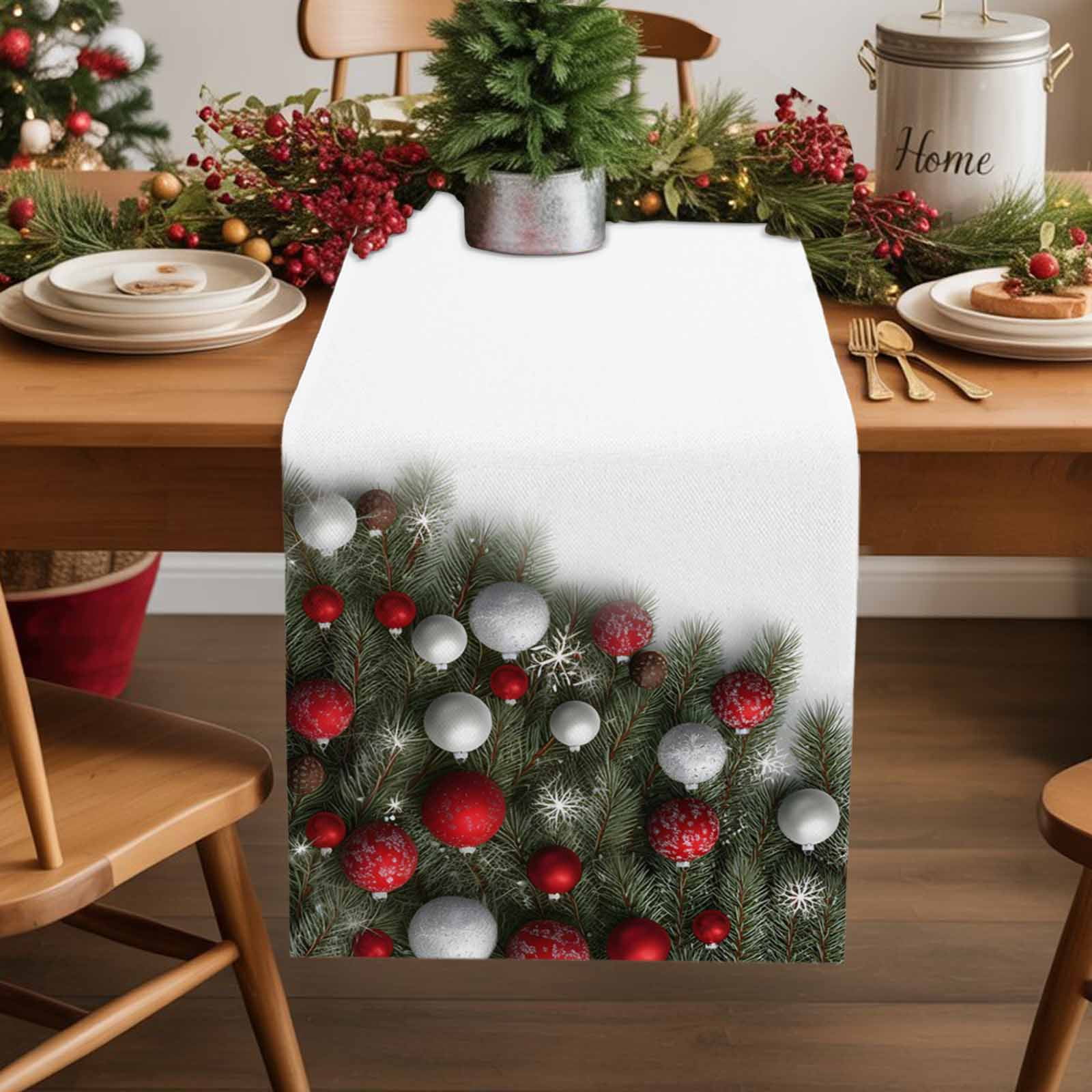 Burlap Table Runner 60 Inches Long,Christmas Ornaments Pine Needles Non ...