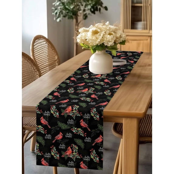 Burlap Table Runner 60 Inches Long, Christmas Red Cardinal Berry Non ...