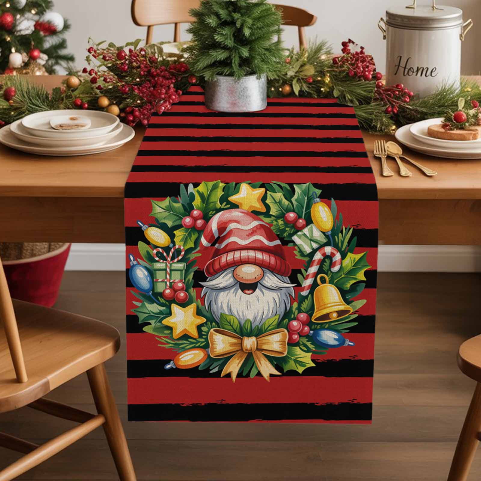 Burlap Table Runner 60 Inches Long,Christmas Santa Dwarf Wreath Non ...