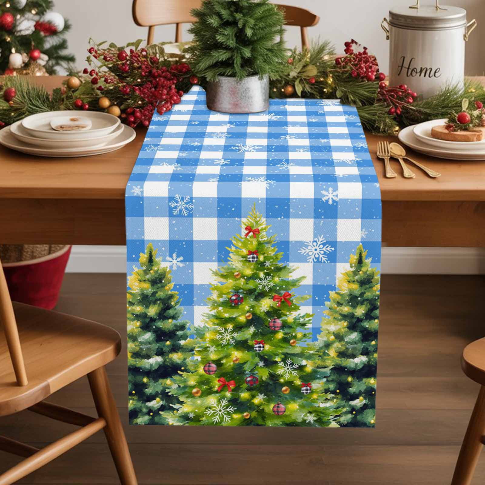Burlap Table Runner 60 Inches Long,Christmas Tree on Buffalo Non-Slip ...