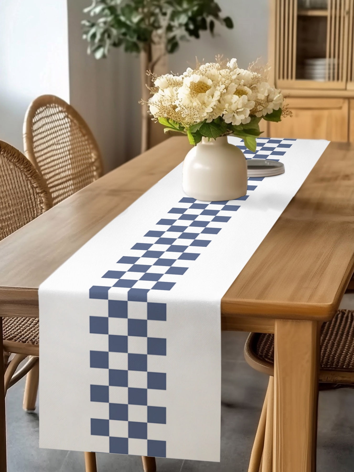 Burlap Table Runner 60 Inches Long, Classic Blue White Buffalo Tartan ...