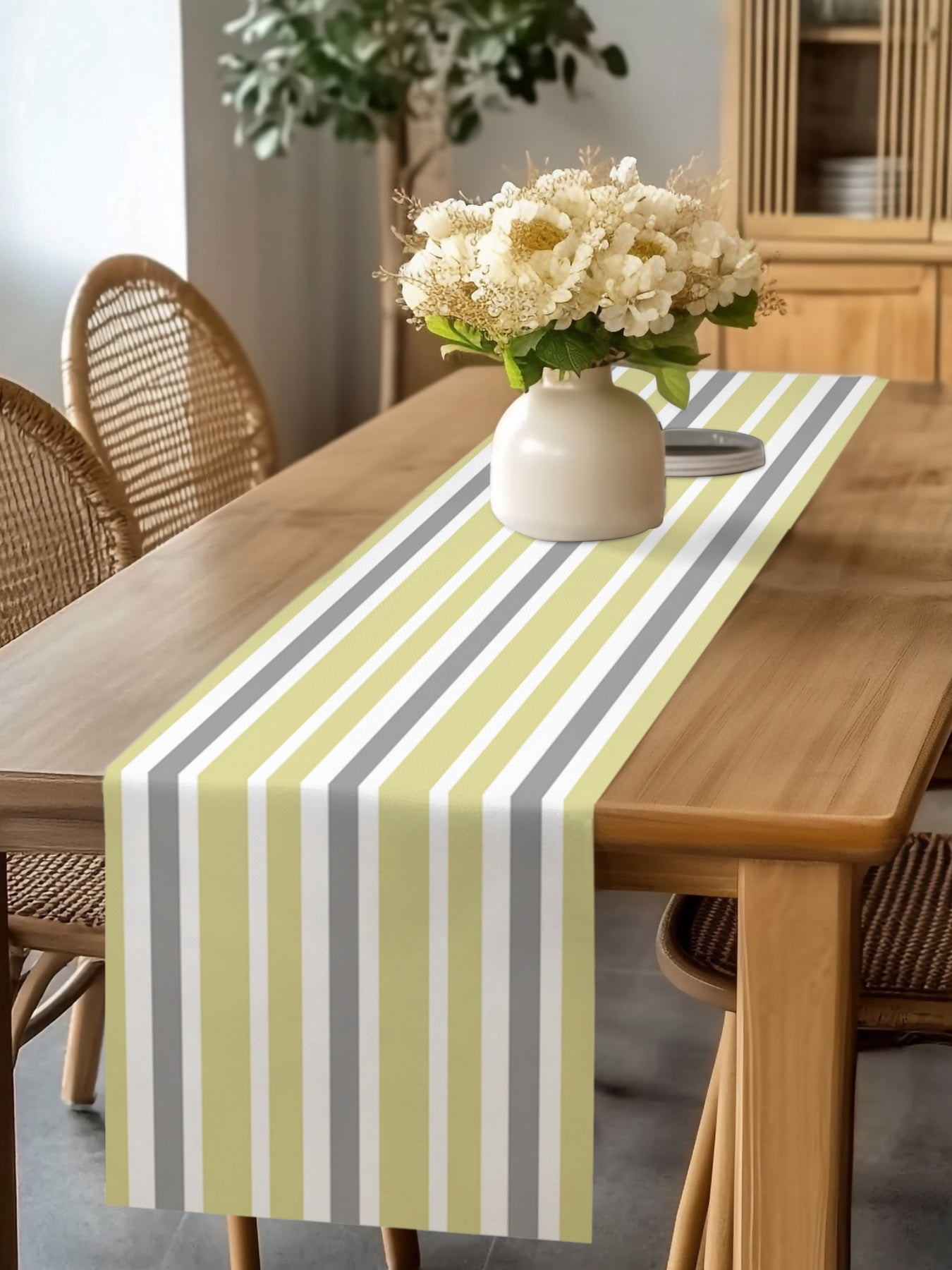 Burlap Table Runner 60 Inches Long, Classic Stripes Non-Slip Kitchen ...
