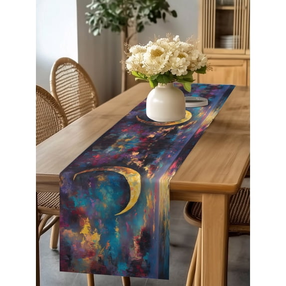 Burlap Table Runner 60 Inches Long, Coastal Night Moon Ocean Seascape ...