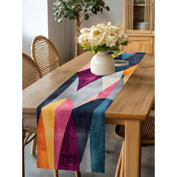 Burlap Table Runner 60 Inches Long, Colorful Abstract Geometric Texture ...